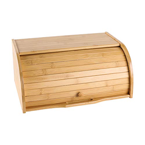 PENGKE Large Bread Box Natural Bamboo Roll Top Bread Basket ,Bread Holder for Kitchen Food Storage Countertop,Self Assembly