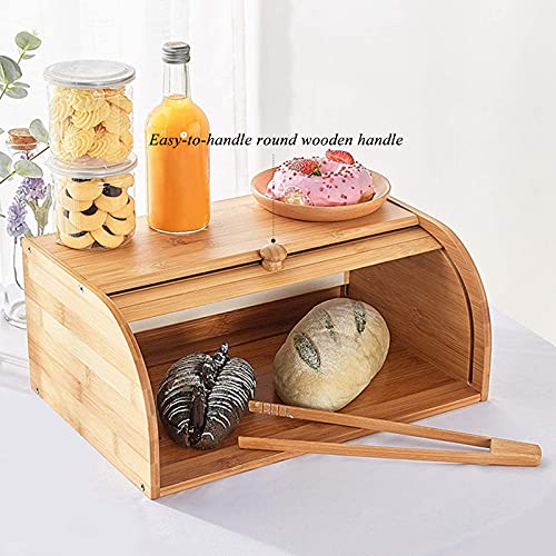 PENGKE Large Bread Box Natural Bamboo Roll Top Bread Basket ,Bread Holder for Kitchen Food Storage Countertop,Self Assembly