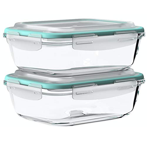 Vallo Large Glass Food Storage Container with Snap Lock Lids for Leftovers - Safe for Microwave, Oven, Dishwasher, Freezer - BPA Free - Airtight & Leakproof [2 Pack]