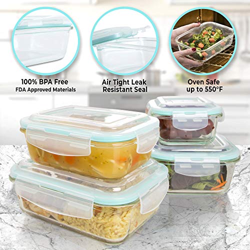 Vallo Large Glass Food Storage Container with Snap Lock Lids for Leftovers - Safe for Microwave, Oven, Dishwasher, Freezer - BPA Free - Airtight & Leakproof [2 Pack]