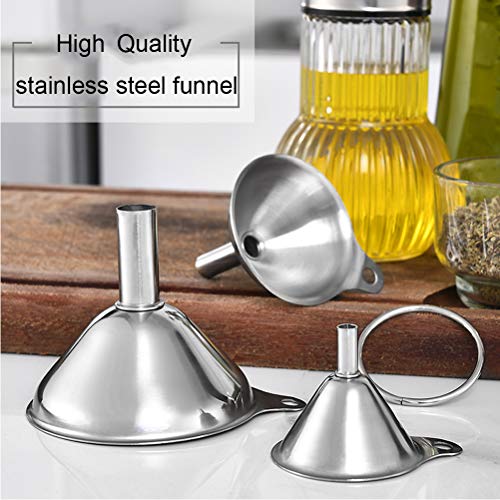 Stainless Steel Funnels, 3pcs Mini Filling Kitchen Funnel, Sizes Large To Small Funnels for Transferring Essential Oils, Liquid, Fluid, Dry Ingredients & Powder, Durable and Dishwash