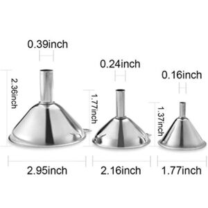 Stainless Steel Funnels, 3pcs Mini Filling Kitchen Funnel, Sizes Large To Small Funnels for Transferring Essential Oils, Liquid, Fluid, Dry Ingredients & Powder, Durable and Dishwash