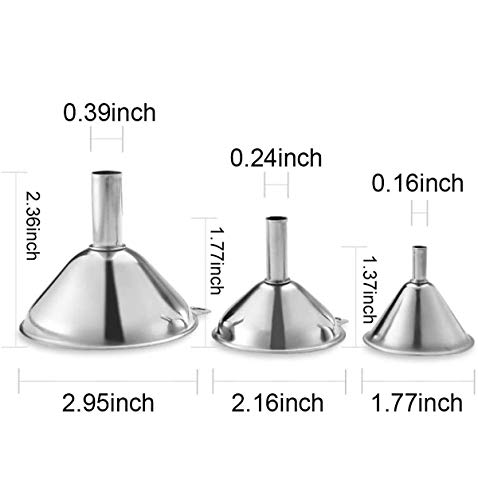 Stainless Steel Funnels, 3pcs Mini Filling Kitchen Funnel, Sizes Large To Small Funnels for Transferring Essential Oils, Liquid, Fluid, Dry Ingredients & Powder, Durable and Dishwash