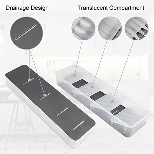 Expandable Kitchen Drawer Organizer, Silverware Organizer/Utensil Organizer For Kitchen Drawers, Silverware Holder Tray For Drawer, Space Saving Cutlery Organizer For Knives, Spoons & Forks, Gray