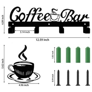 Hotop 2 Pieces Coffee Bar Decor Metal Coffer Mug Holder with 4 Hooks Modern Wall Hanger Organizer Storage Display Cup Rack Art for Kitchen Cafe