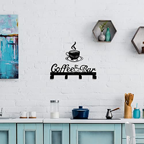 Hotop 2 Pieces Coffee Bar Decor Metal Coffer Mug Holder with 4 Hooks Modern Wall Hanger Organizer Storage Display Cup Rack Art for Kitchen Cafe