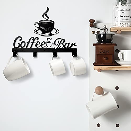 Hotop 2 Pieces Coffee Bar Decor Metal Coffer Mug Holder with 4 Hooks Modern Wall Hanger Organizer Storage Display Cup Rack Art for Kitchen Cafe