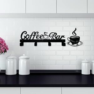 Hotop 2 Pieces Coffee Bar Decor Metal Coffer Mug Holder with 4 Hooks Modern Wall Hanger Organizer Storage Display Cup Rack Art for Kitchen Cafe