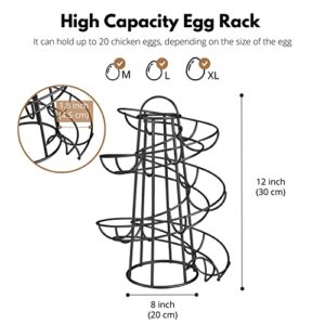 Flexzion Egg Skelter Modern Spiral Egg Holder Countertop (Medium Egg Display) - Freestanding Wired Countertop Egg Holder for Fresh Eggs, Dispenser Stand, Storage Rack for Kitchen, Black