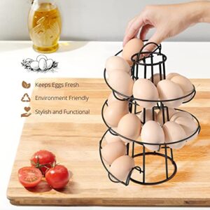 Flexzion Egg Skelter Modern Spiral Egg Holder Countertop (Medium Egg Display) - Freestanding Wired Countertop Egg Holder for Fresh Eggs, Dispenser Stand, Storage Rack for Kitchen, Black