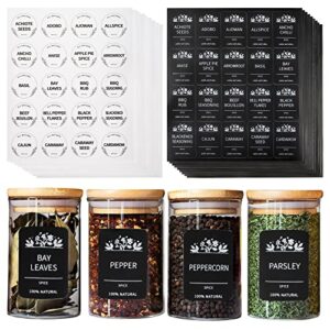 tebery 360pcs minimalist preprinted spice jar labels, waterproof spice stickers kitchen pantry labels, organization for jars bottles containers bins(black/white)