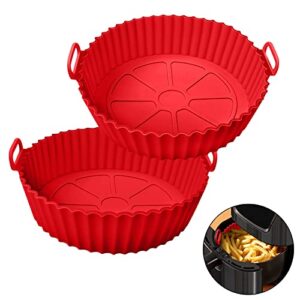 air fryer silicone pot, xiilsie 2 pcs air fryer silicone liners food safe non stick air fryers basket oven accessories, reusable replacement of flammable parchment liner paper fits 3qt – 5qt air fryer