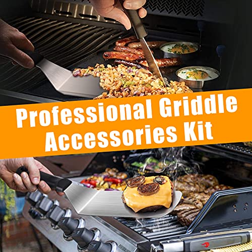 Griddle Accessories,15 Pcs Flat Top Grill Accessories kit for Blackstone and Camp,Stainless Steel BBQ Accessories with Spatula, Basting Cover,Tongs,Egg Mold & Carry Bag for Outdoor BBQ Teppanyaki