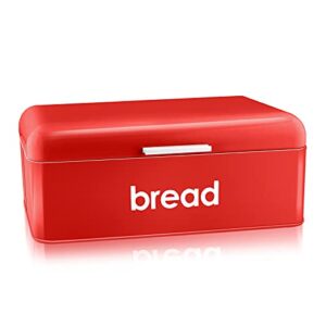 e-far vintage bread box for kitchen countertop, red metal bread storage container retro bread bin for pastries/loaves/dry food, large capacity & modern design (16.7” x 9” x 6.4”)