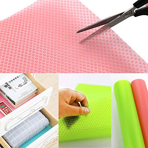 Soqool 8 PCS Refrigerator Mats Fridge Shelf Mats Kitchen Shelf Liners Drawer and Cabinet Liners Washable Table Placemats, Easy to Clean (2Green+ 2Blue+ 2Pink+ 2White)