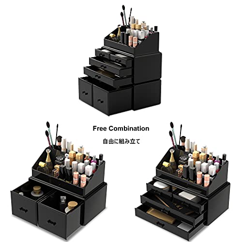 READAEER Makeup Organizer 3 Pieces Cosmetic Storage Case with 6 Drawers (Black)