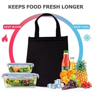 Flagsky Lunch Bag for Women Men Kids Adults Unisex,Lunch Box for Office Work School Picnic ,Waterproof Reusable Lunch Tote Bags Travel Soft Cooler Bag (1Pcs black)