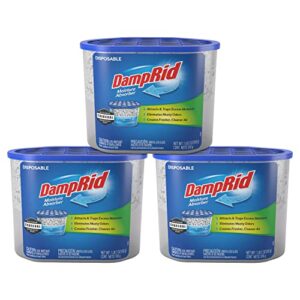 damprid disposable moisture absorber with activated charcoal, 18 oz., 3 pack, fragrance free, moisture absorber & odor remover, lasts up to 60 days, no electricity required