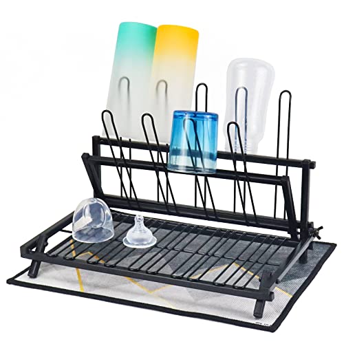 ERTIUANIO Baby Bottle Drying Rack, Space Saving Bottle Drying Rack with Drying Mat, 9 Posts Foldable High Capacity Bottle Rack Dryer for Baby Bottle Kitchen Accessories, Cups, Pacifiers(Iron)