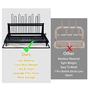 ERTIUANIO Baby Bottle Drying Rack, Space Saving Bottle Drying Rack with Drying Mat, 9 Posts Foldable High Capacity Bottle Rack Dryer for Baby Bottle Kitchen Accessories, Cups, Pacifiers(Iron)