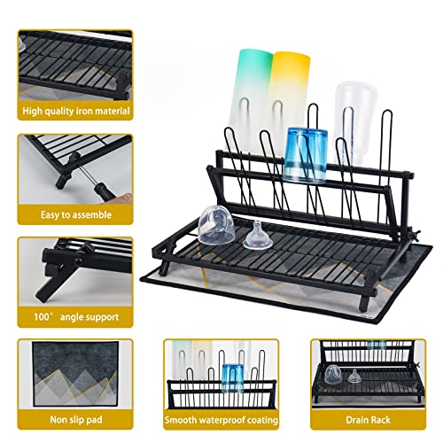 ERTIUANIO Baby Bottle Drying Rack, Space Saving Bottle Drying Rack with Drying Mat, 9 Posts Foldable High Capacity Bottle Rack Dryer for Baby Bottle Kitchen Accessories, Cups, Pacifiers(Iron)