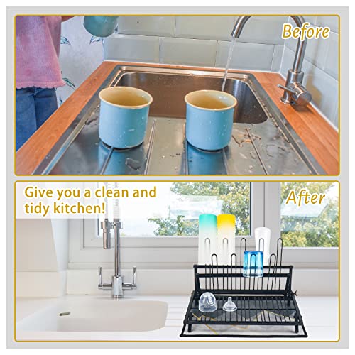 ERTIUANIO Baby Bottle Drying Rack, Space Saving Bottle Drying Rack with Drying Mat, 9 Posts Foldable High Capacity Bottle Rack Dryer for Baby Bottle Kitchen Accessories, Cups, Pacifiers(Iron)