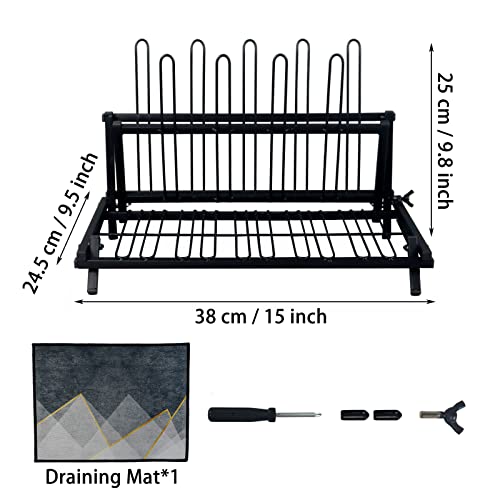 ERTIUANIO Baby Bottle Drying Rack, Space Saving Bottle Drying Rack with Drying Mat, 9 Posts Foldable High Capacity Bottle Rack Dryer for Baby Bottle Kitchen Accessories, Cups, Pacifiers(Iron)