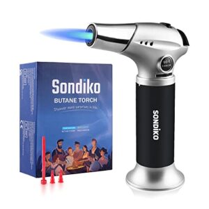 sondiko kitchen torch s901, blow torch, refillable butane torch with safety lock and adjustable flame for diy, creme brulee, bbq and baking, butane gas not included