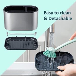 Stainless Steel Sink Caddy, Trendy Kitchen Sink Organizer for Countertop, Sponge Holder & Dish Brush Holder with Drain Tray