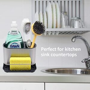 Stainless Steel Sink Caddy, Trendy Kitchen Sink Organizer for Countertop, Sponge Holder & Dish Brush Holder with Drain Tray