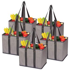 5 pack large reusable grocery bags foldable durable heavy duty tote bag set eco friendly collapsible shopping cart boxes storage bins cubes with long handles reinforced bottom