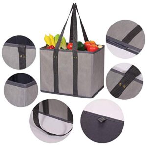 5 Pack Large Reusable Grocery Bags Foldable Durable Heavy Duty Tote Bag Set Eco Friendly Collapsible Shopping Cart Boxes Storage Bins Cubes with Long Handles Reinforced Bottom