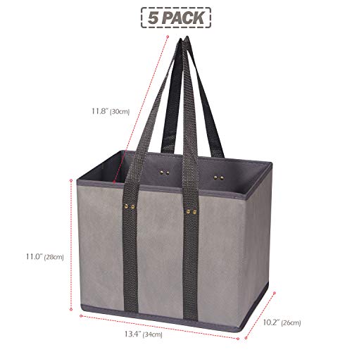 5 Pack Large Reusable Grocery Bags Foldable Durable Heavy Duty Tote Bag Set Eco Friendly Collapsible Shopping Cart Boxes Storage Bins Cubes with Long Handles Reinforced Bottom