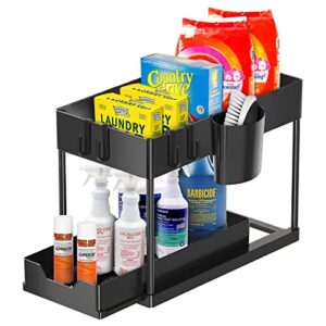 under sink organizers and storage 2 tier under cabinet organizer bathroom under sink storage for kitchen with sliding drawers, hooks, multi-purpose pull out under the sink organizer and storage