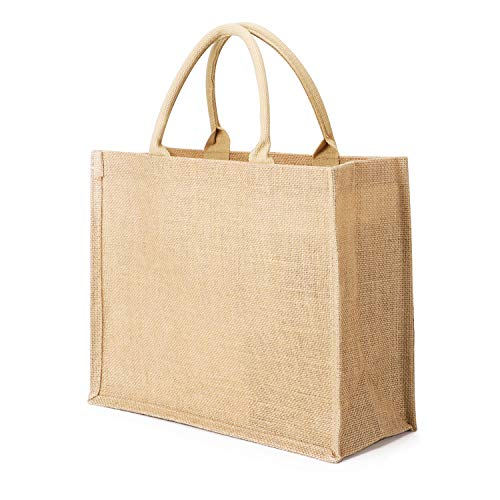 Segarty Tote Bags, 1 Pack Large Burlap Jute Reusable Canvas Gift Favors Bag with Handles Blank Totes Bulk for Bridesmaid Wedding, Women Market Grocery Shopping, Bachelorette Party, Beach Trip, DIY