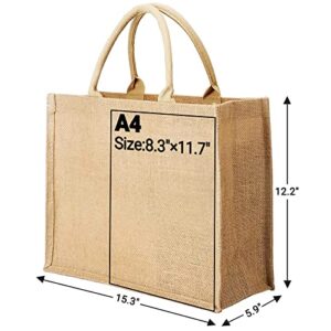 Segarty Tote Bags, 1 Pack Large Burlap Jute Reusable Canvas Gift Favors Bag with Handles Blank Totes Bulk for Bridesmaid Wedding, Women Market Grocery Shopping, Bachelorette Party, Beach Trip, DIY