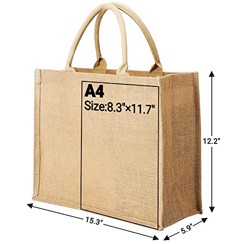 Segarty Tote Bags, 1 Pack Large Burlap Jute Reusable Canvas Gift Favors Bag with Handles Blank Totes Bulk for Bridesmaid Wedding, Women Market Grocery Shopping, Bachelorette Party, Beach Trip, DIY