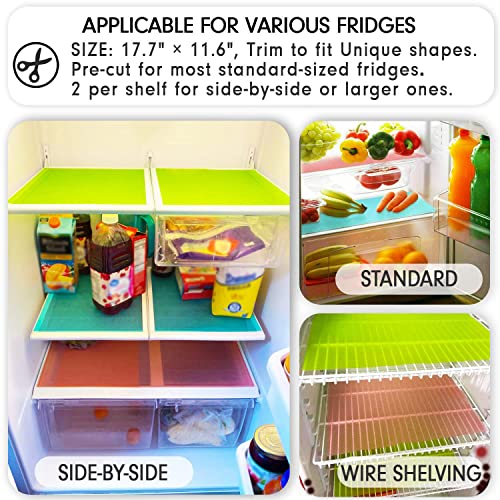 12 Pcs Refrigerator Liners, CaptainRay Washable Mats Covers Pads, Home Kitchen Gadgets Accessories Organization For Top Freezer Glass Shelf Wire Shelving Cupboard Cabinet Drawer (4 Blue+4 Green+4 Red)