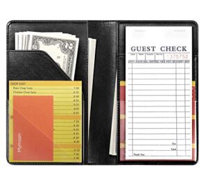 mymazn black server books for waitress book waiter book server booklet restaurant waitstaff organizer, serving book guest check book holder money pocket fits server apron (black)