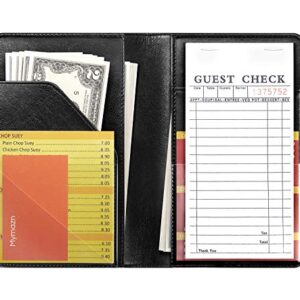 Mymazn Black Server Books for Waitress Book Waiter Book Server Booklet Restaurant Waitstaff Organizer, Serving Book Guest Check Book Holder Money Pocket Fits Server Apron (Black)