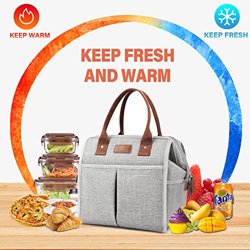 EASYFUN Lunch Bag for Women & Men, Large Insulated Lunch Box Cooler Tote Bags, Adult Reusable Lunch Boxes with Water Resistant for Work, School, Travel and Picnic (Grey)