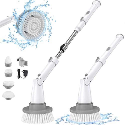 Electric Spin Scrubber, Sweepulire Cordless Cleaning Brush with 2 Speeds , Adjustable Extension Arm, 4 Replaceable Brush Heads, Power Shower Scrubber Cleaning Brushes for Bathroom, Tub, Tile, Floor