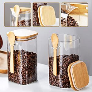 Unbreakable Glass Jars,1400ml/47oz Glass Kitchen Canisters Set of 2 with Airtight Bamboo Lid and Spoon,Glass Food Storage Containers for Coffee Beans, Flour, Sugar, Cookie,Pasta,Tea Leaf and More