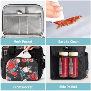 Kaome Large Lunch Bags for Women/Men 15L (24-Can), Insulated Lunch Box 100% Leakproof Cooler Bag for Office Work School Picnic Beach, with Adjustable Shoulder Strap-Floral