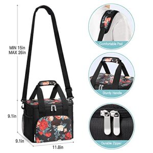 Kaome Large Lunch Bags for Women/Men 15L (24-Can), Insulated Lunch Box 100% Leakproof Cooler Bag for Office Work School Picnic Beach, with Adjustable Shoulder Strap-Floral