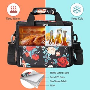 Kaome Large Lunch Bags for Women/Men 15L (24-Can), Insulated Lunch Box 100% Leakproof Cooler Bag for Office Work School Picnic Beach, with Adjustable Shoulder Strap-Floral