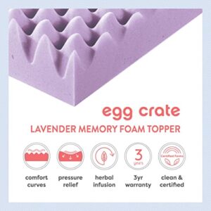 Best Price Mattress 3 Inch Egg Crate Memory Foam Mattress Topper with Soothing Lavender Infusion, CertiPUR-US Certified, Queen