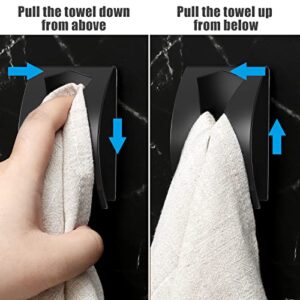 Boao Self Adhesive Towel Hook Holder Grabber Stainless Steel Kitchen Dish Towel Hook Mount Non Drilling Towel Hangers Rack Hand Towel Hook Tea Towel Holders Bathroom Kitchen (Black, Silver,4 Pcs)