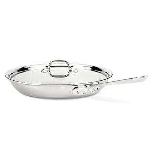 all-clad d3 stainless cookware, 12-inch fry pan with lid, tri-ply stainless steel, professional grade, silver