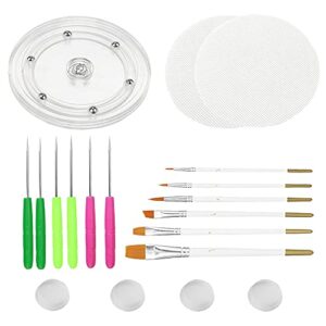 cookie decorating kit supplies including 1 acrylic cookie turntable 6 cookie scribe needle2 silicone mesh mats 6 cookie decoration brushes 4 rubber feet bumpers